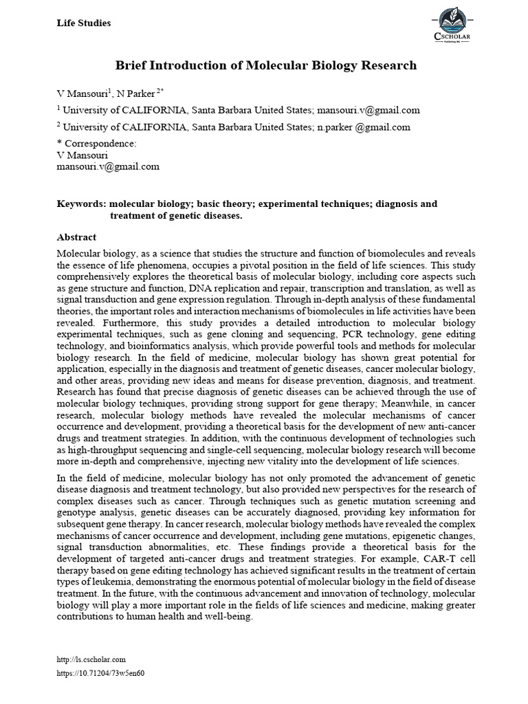Introduction to Molecular Biology Research | PDF | Molecular Cloning ...