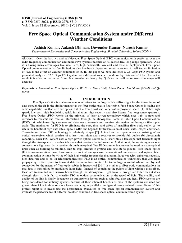 Free Space Optical Communication System | PDF | Attenuation | Fiber ...