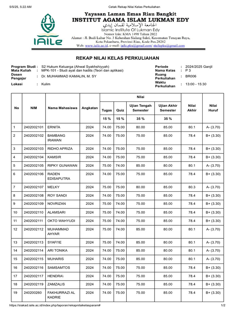 Pak Kamalin Rekap Nilai | PDF