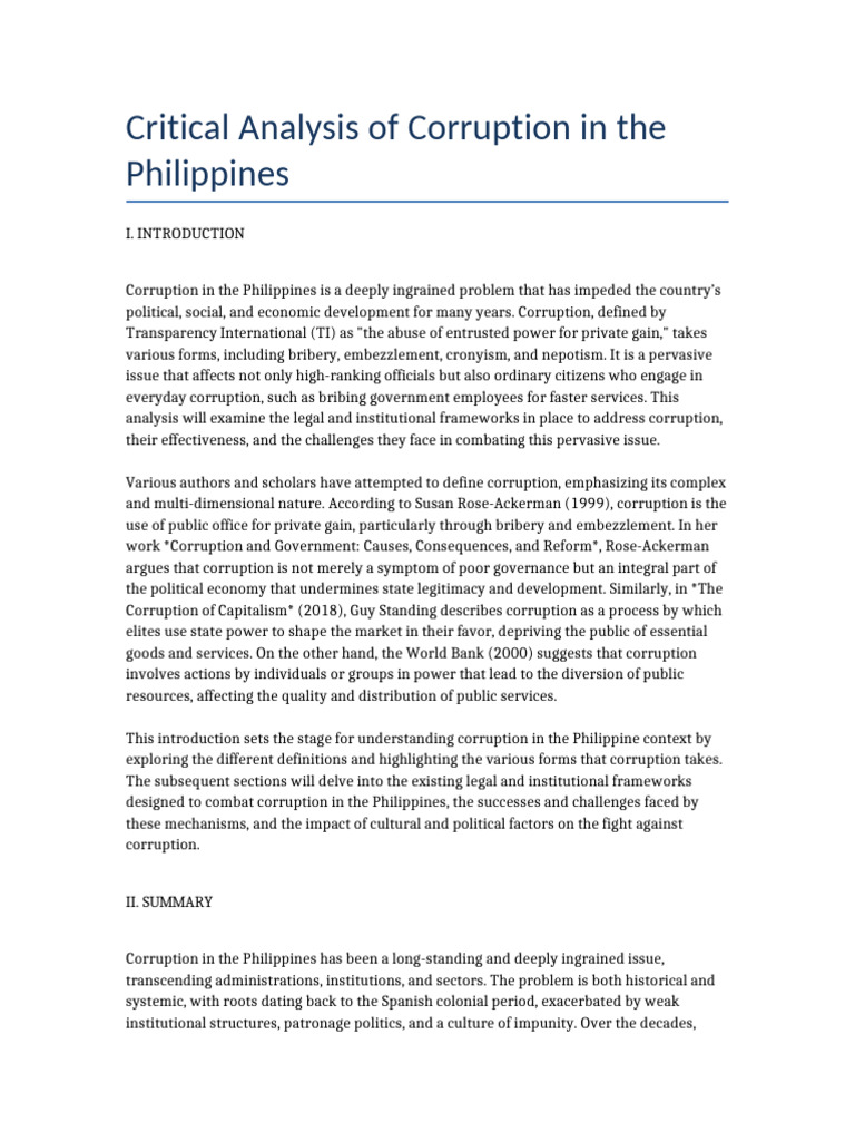 Critical Analysis of Corruption in The Philippines | PDF | Political Corruption | Professional ...