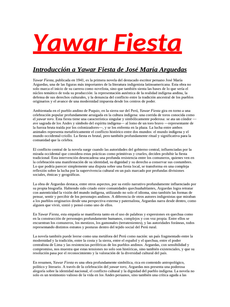 Yawar Fiesta | PDF | Perú