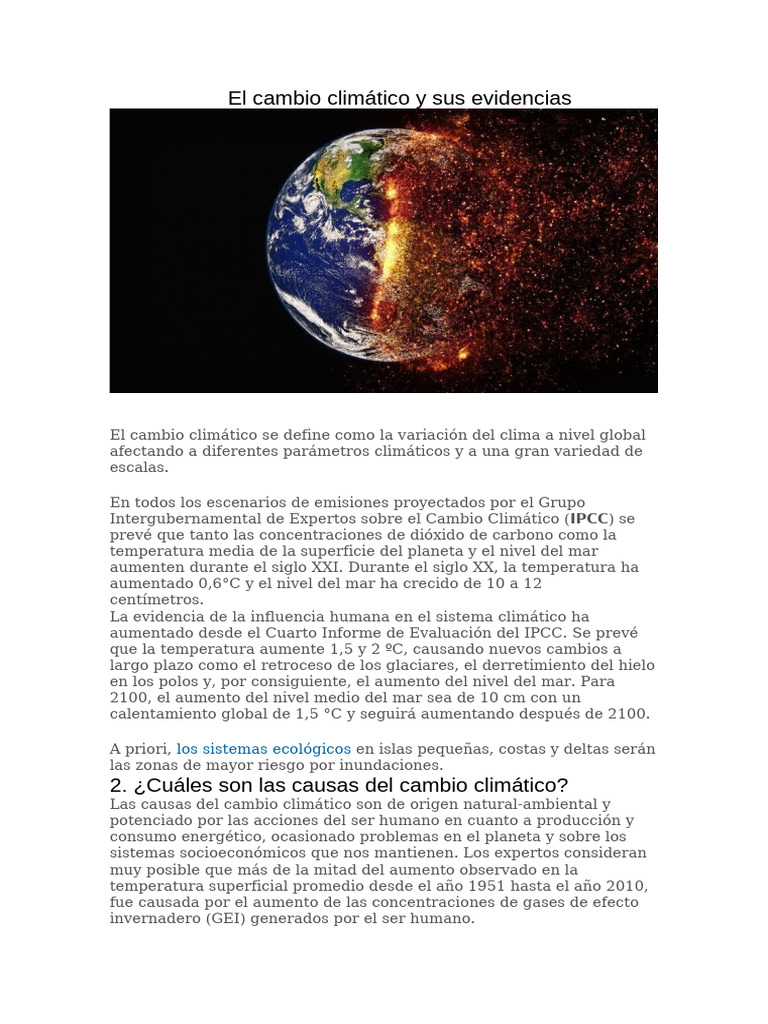 El Cambio Climático y Sus Evidencias | PDF | Cambio climático | Cuarto ...