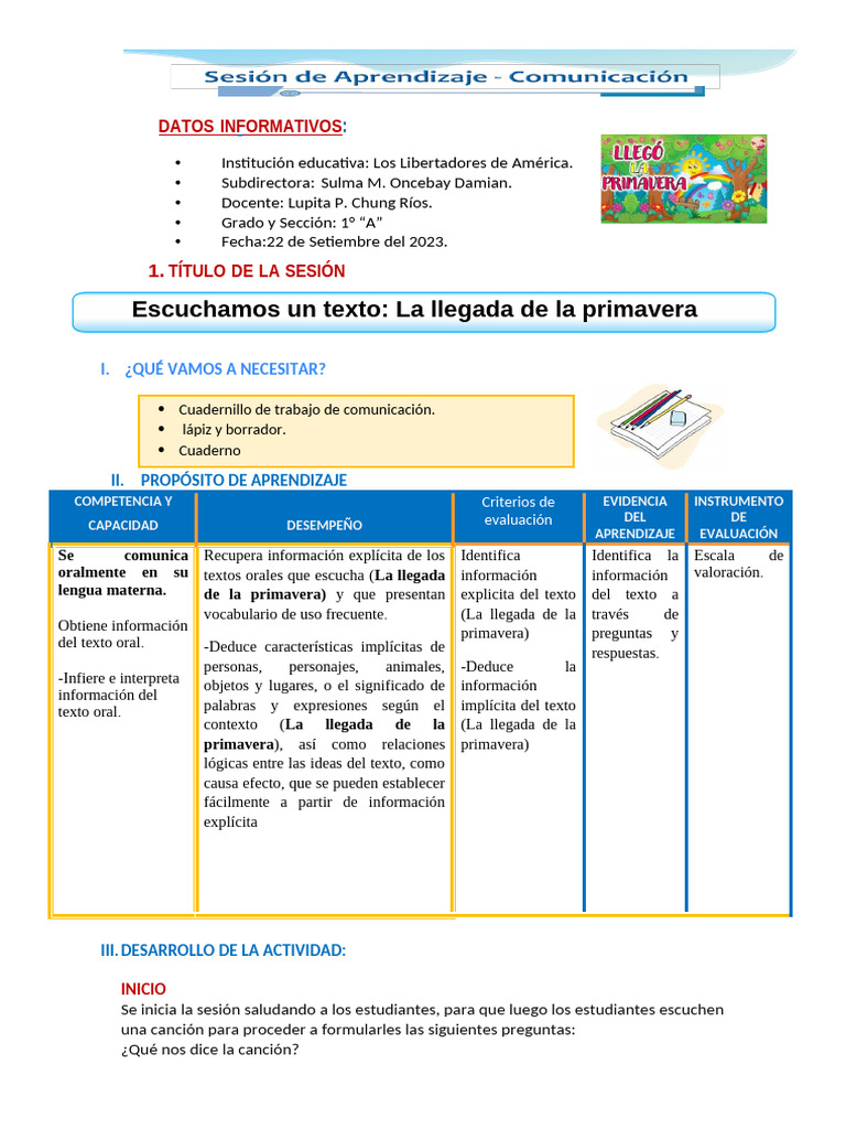 Cuento de Primavera Sesion de Aprendizaje | PDF | Temporada de ...