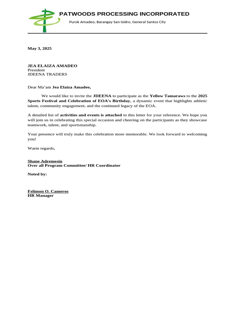 Sportfest Invitation Letter | PDF