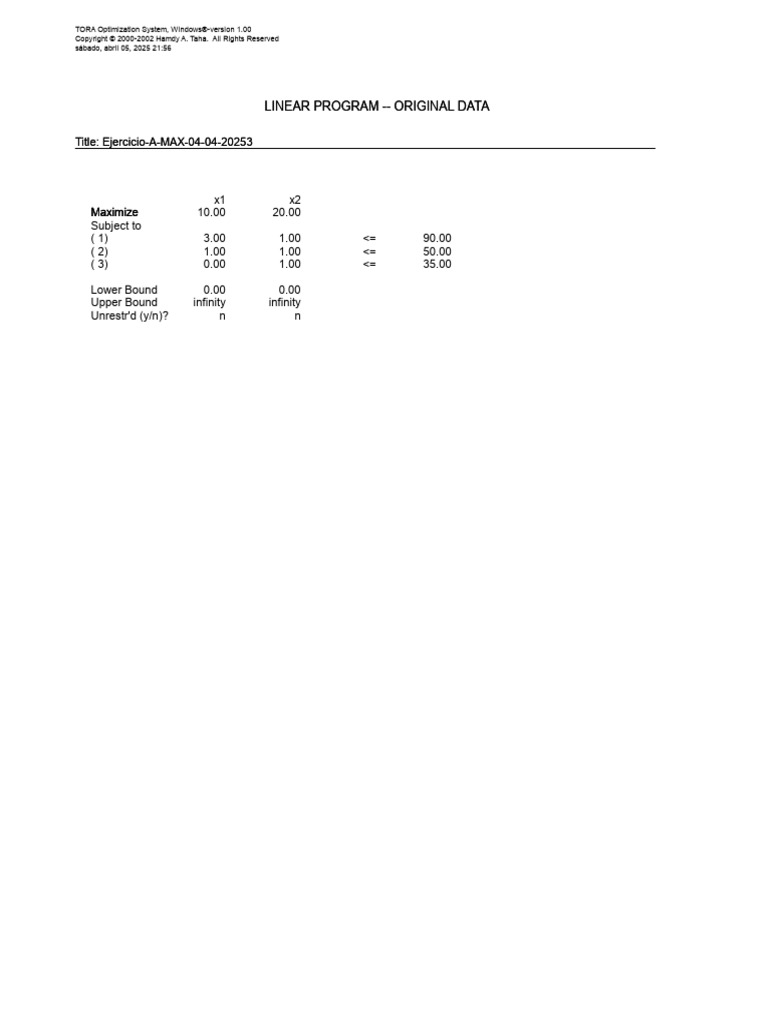 Ejercicio A MAX TORA SIMPLEX Interacciones | PDF | Theoretical Computer Science | Computational ...