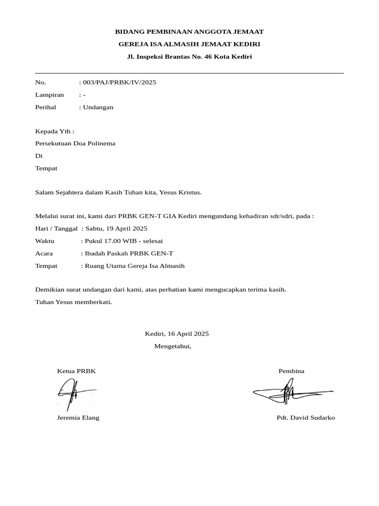 Surat Undangan Untuk Polinema | PDF