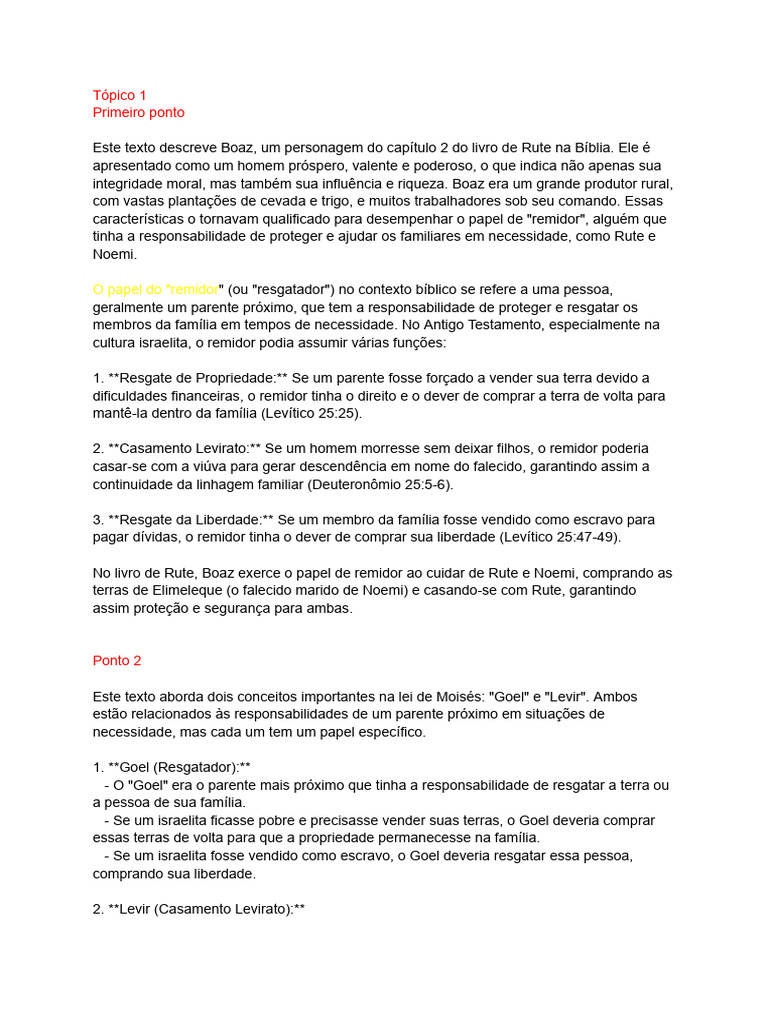 Boaz: O Remidor e Seu Papel na Lei Bíblica | PDF | Livro de Ruth | Família