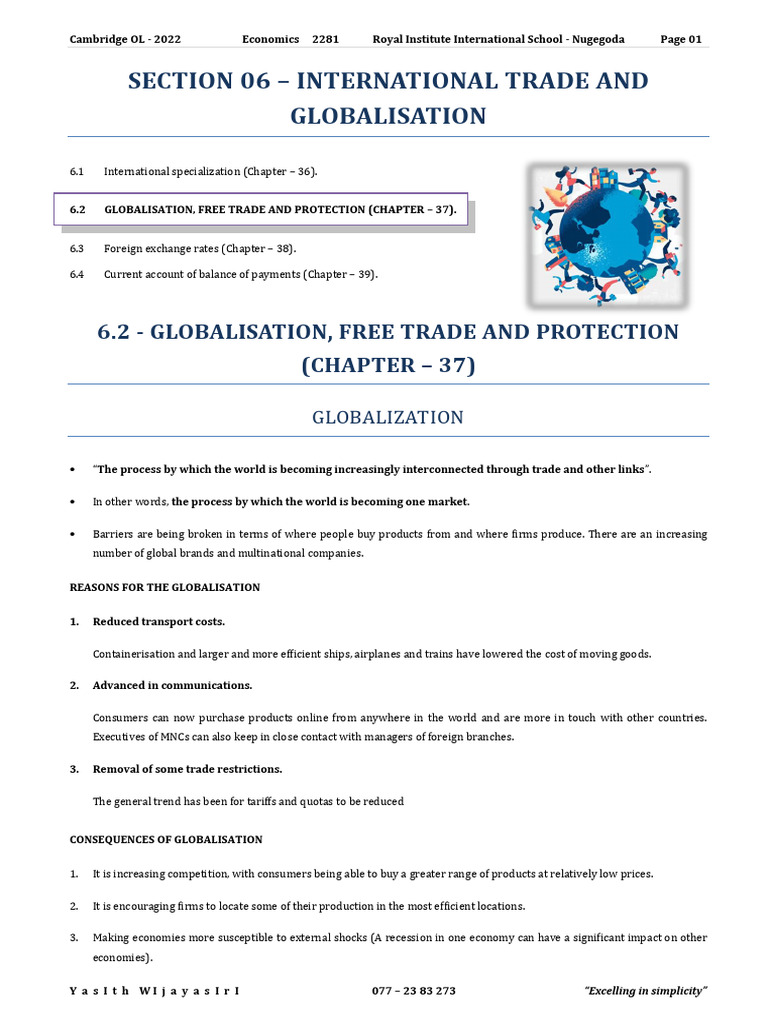 6.2 - Globalisation Free Trade & Protection | PDF | Free Trade | Tariff