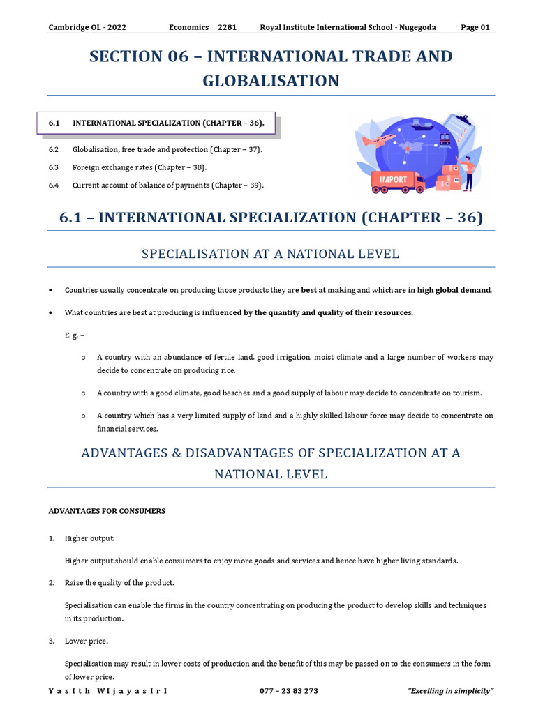 6.1 - International Specialisation | PDF | Economics | Division Of Labour