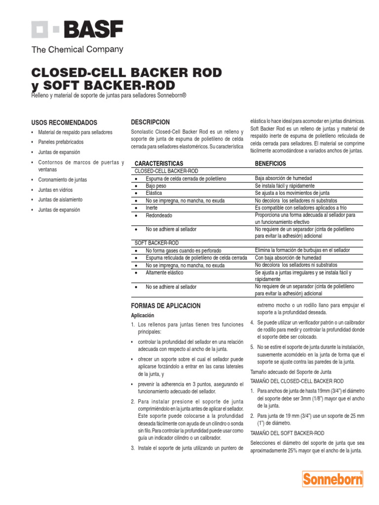 Relleno de Juntas: Backer Rod Soft | PDF | Espuma
