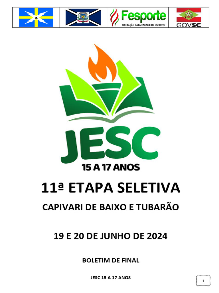 Boletim Final 11 Seletiva Jesc 15 A 17 Anos | PDF | Regras e regulamentos esportivos | Voleibol