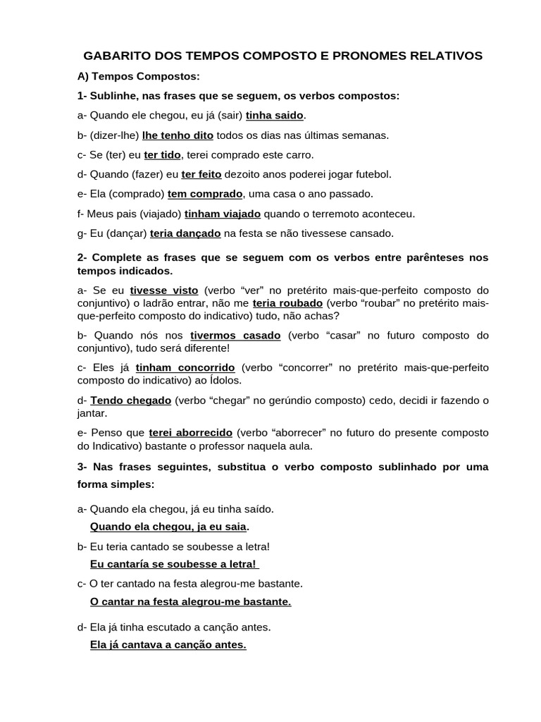 Tempos Compostos e Pronomes Relativos | PDF