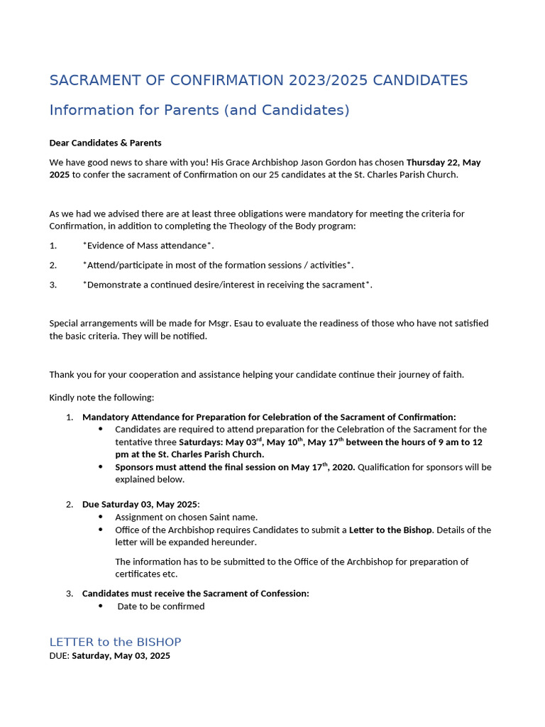 Preparation For The Sacrament of Confirmation 2025 | PDF | Confirmation ...