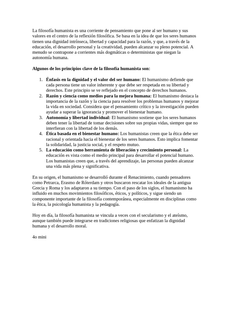 Filosofia Humanista | PDF | Humanismo | Autonomía