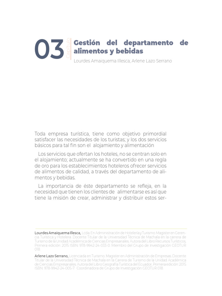 Cap.3 - Gestión Del Departamento de Alimentos y Bebidas | PDF