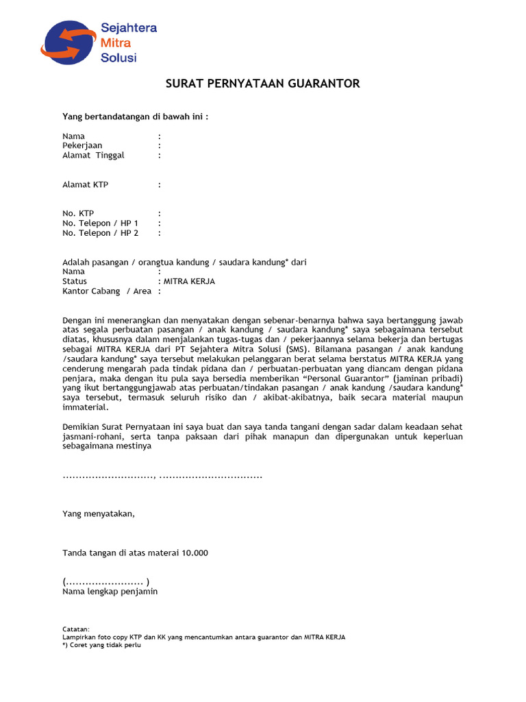 Surat Pernyataan Guarantor | PDF