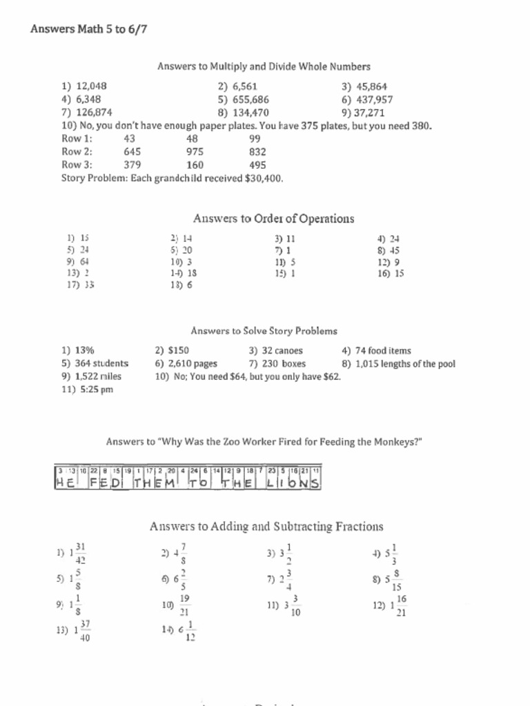 Entering Math 6-7 Answer Key | PDF