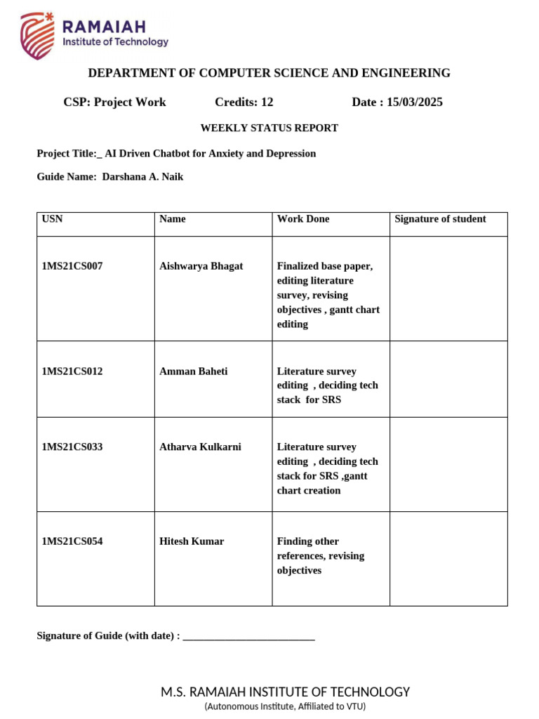 Weekly Status Report-W2 | PDF