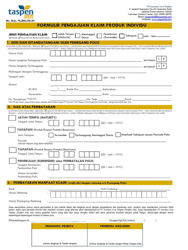 Formulir Pengajuan Klaim Individu | PDF