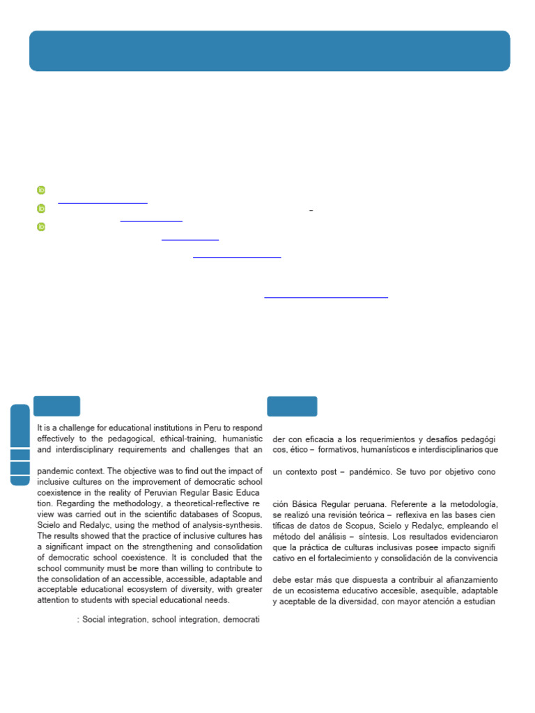 Impacto de Las Culturas Inclusivas en La Mejora de La Convivencia ...