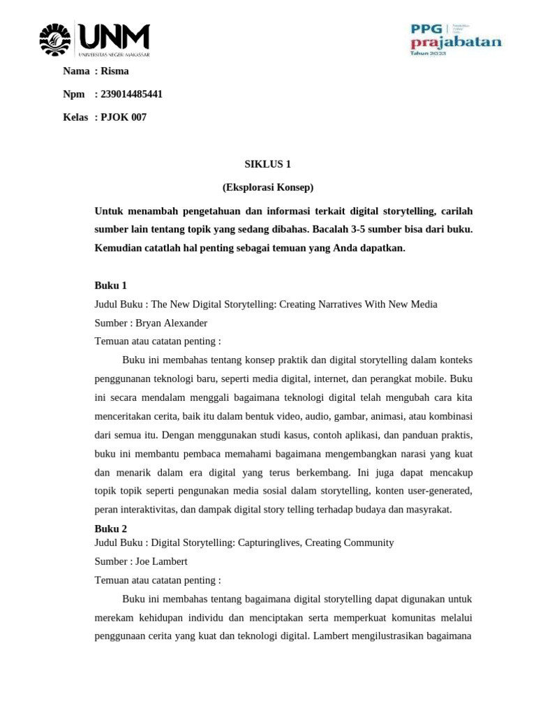 Siklus 1 - Digital Storytelling - PPDB 1 | PDF