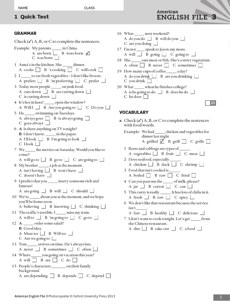 AEF3-File1-Quick-Test (WWW - Languagecentre.ir) | PDF | Food And Drink ...
