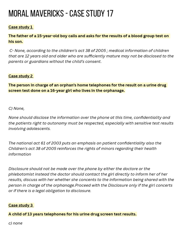 Moral Mavericks - Case Study 17 PDF | PDF | Privacy | Confidentiality
