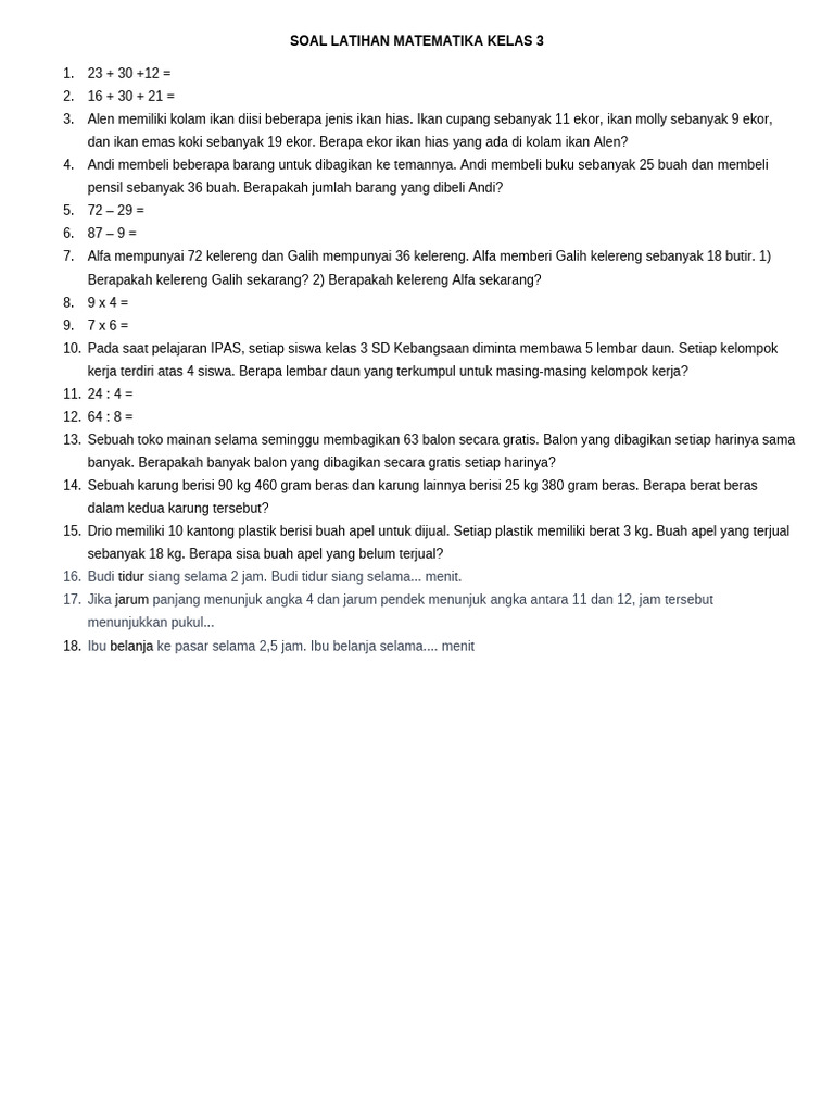 Soal Asas Kelas 3 Sem 1 | PDF