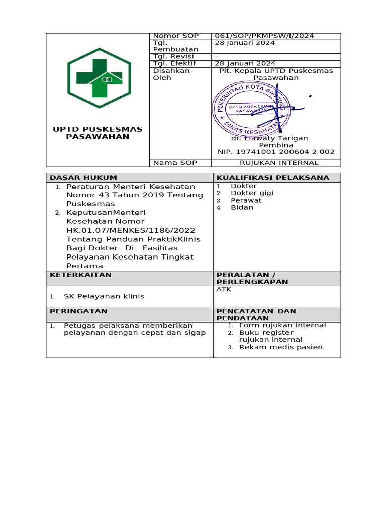 SOP Rujukan Internal | PDF
