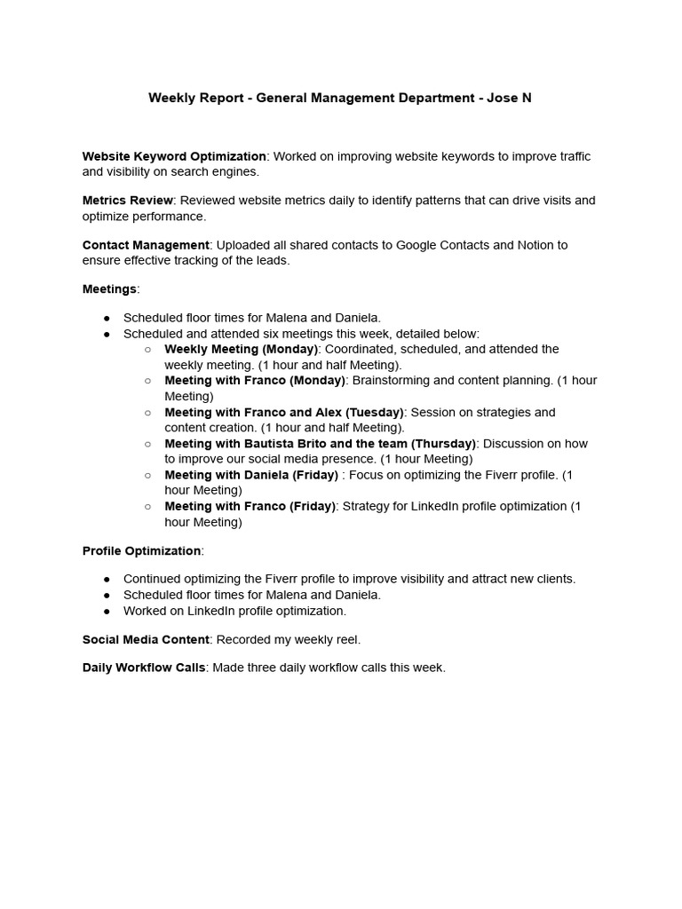 Weekly Report - General Management Department | PDF