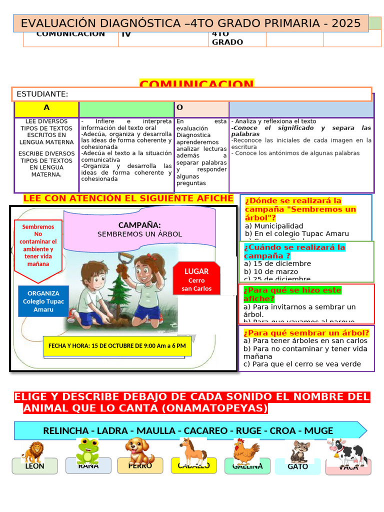 EVALUACION DIAGNOSTICA 4° GRADO PEDRO | PDF | Evaluación