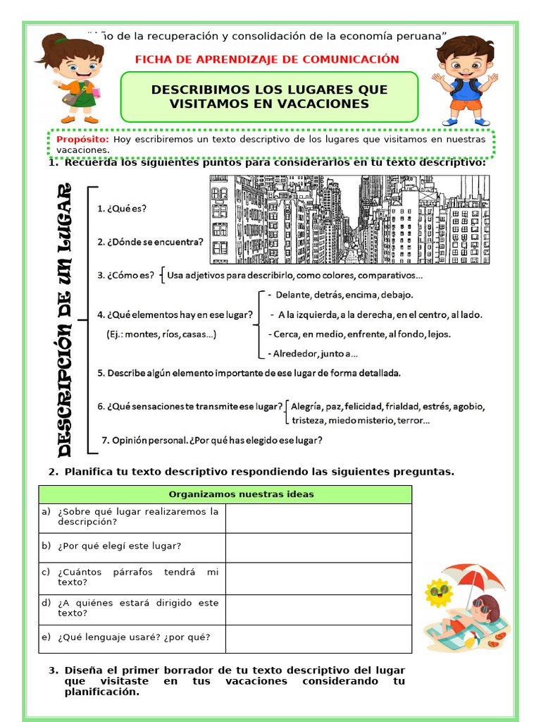 Ficha - Comunicacion-Describimos Los Lugares Que Visitamos en ...