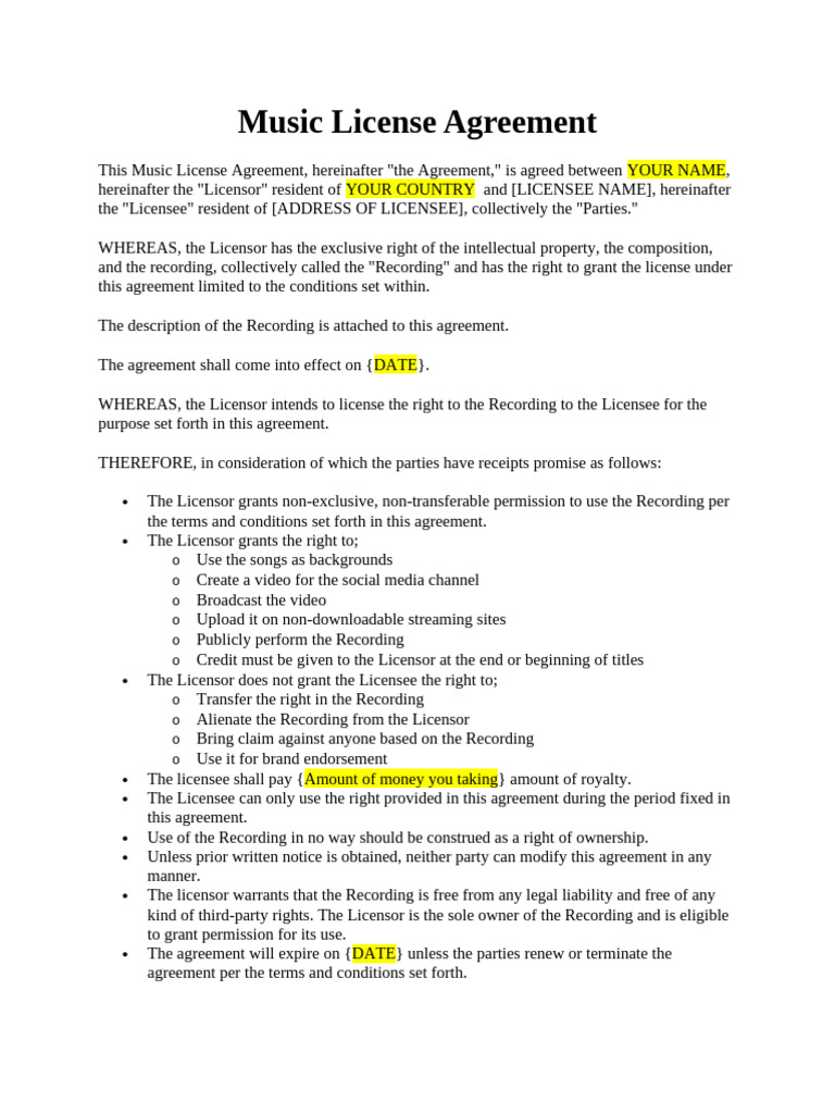 Music License Agreement Overview | PDF | License | Justice