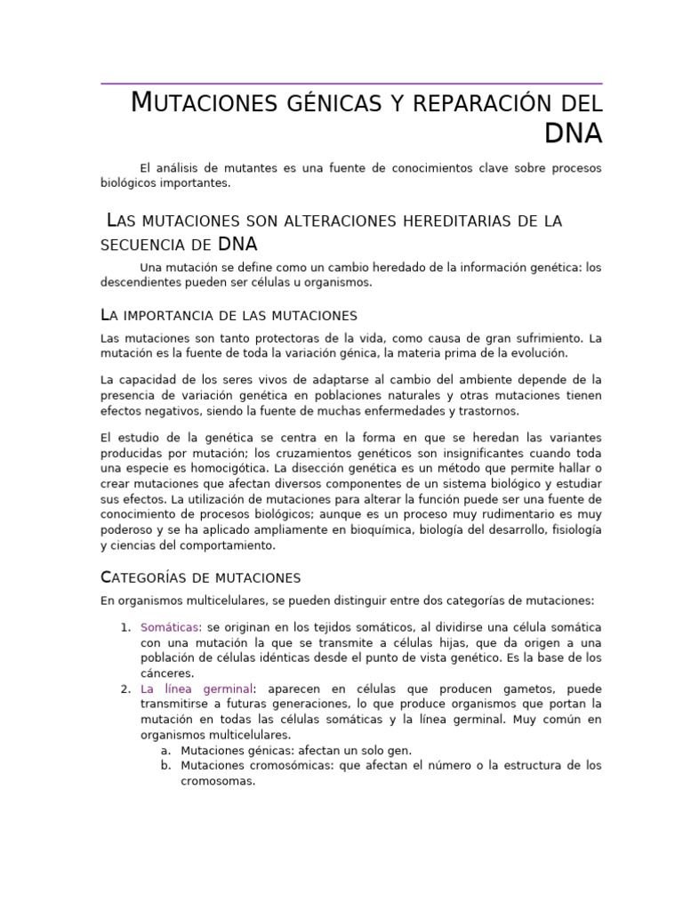 Mutaciones Génicas y Reparación Del DNA | PDF | Elemento transponible ...
