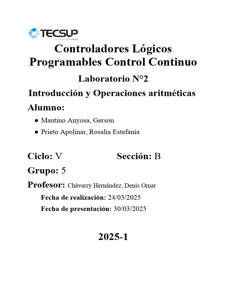 PLC2 - Introducción y Operaciones Aritméticas - Gupo - 5 - C5B | PDF | Decimal codificado en ...