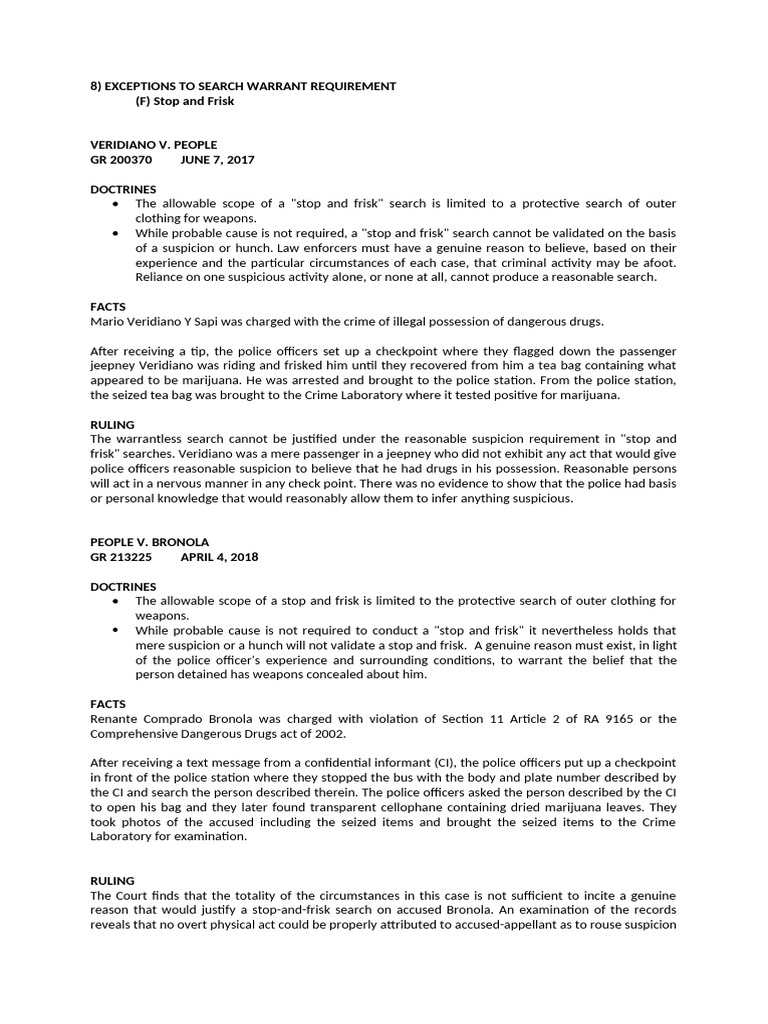 Exceptions to Search Warrant in the Philippines | PDF | Terry Stop ...