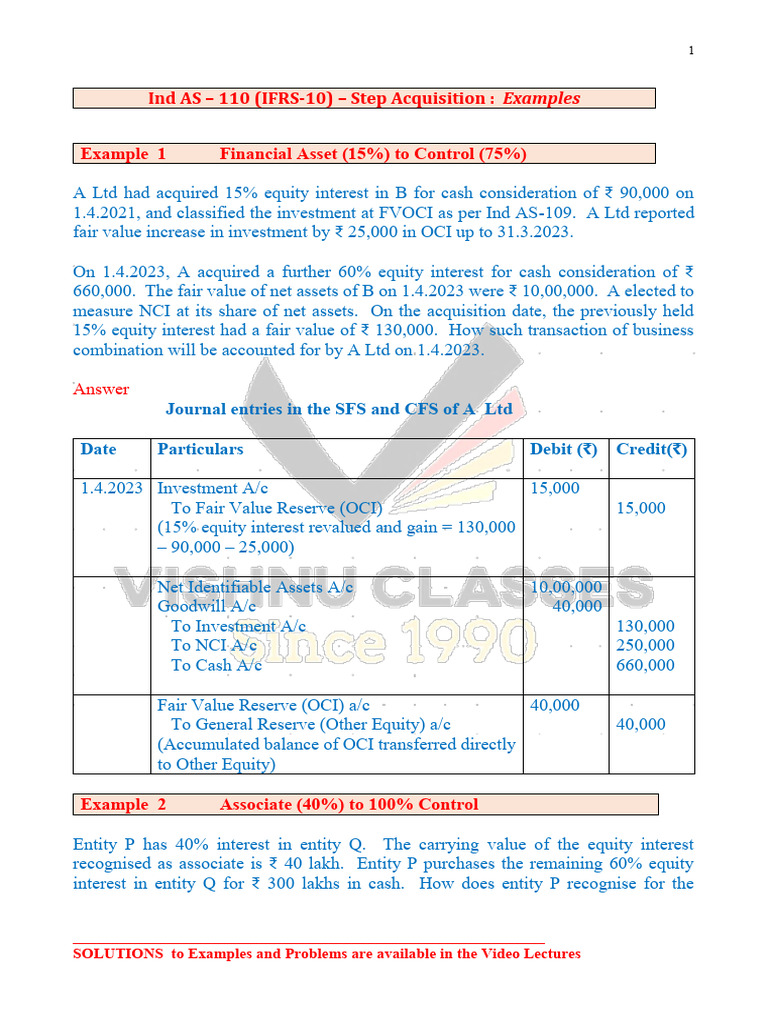 Step Acquisition Accounting Examples | PDF | Debits And Credits | Fair ...
