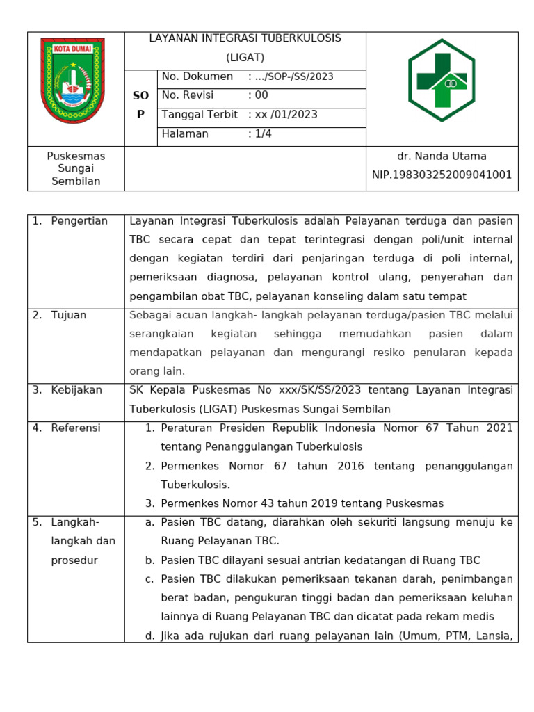 E.1 Sop Ligat (Tatalaksana Kasus TBC) | PDF