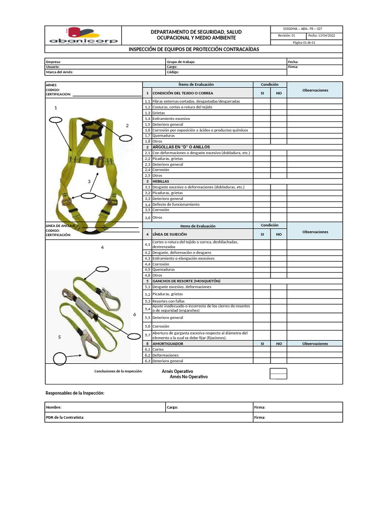 Check List Arnes | PDF