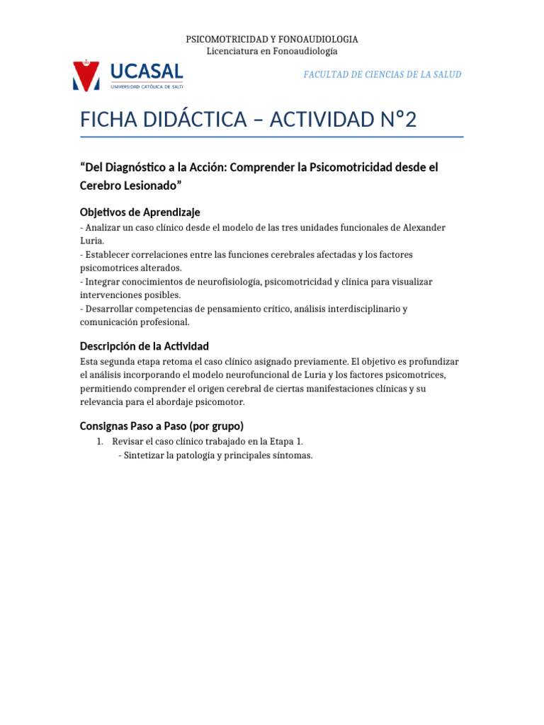 Ficha_Didactica_Actividad_2_Luria_Psicomotricidad | PDF | Cerebro | Ciencia cognitiva