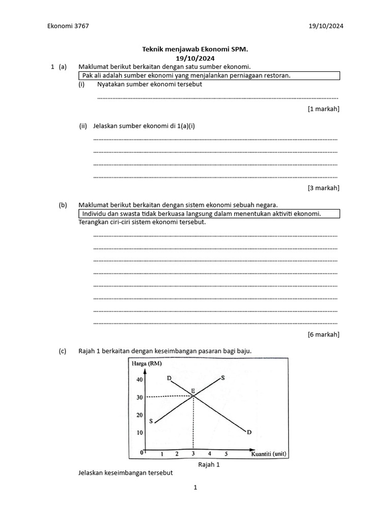 Teknik Menjawab Ekonomi SPM | PDF