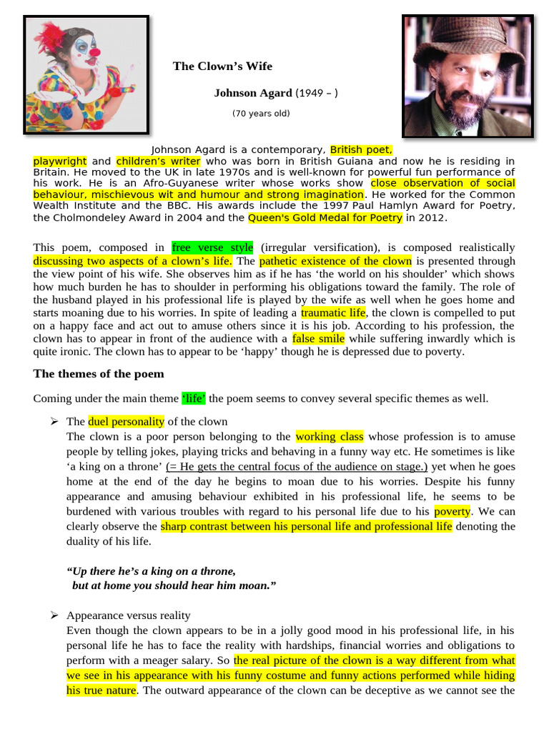 Analysis of "The Clown's Wife" Poem | PDF | Poetry