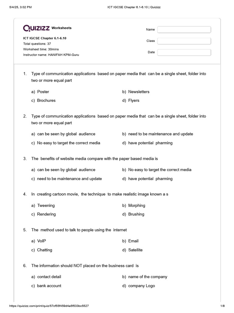 IGCSE ICT Quiz Questions and Answers | PDF | Sensor | Automated Teller ...