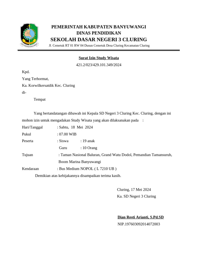 surat izin study tour | PDF