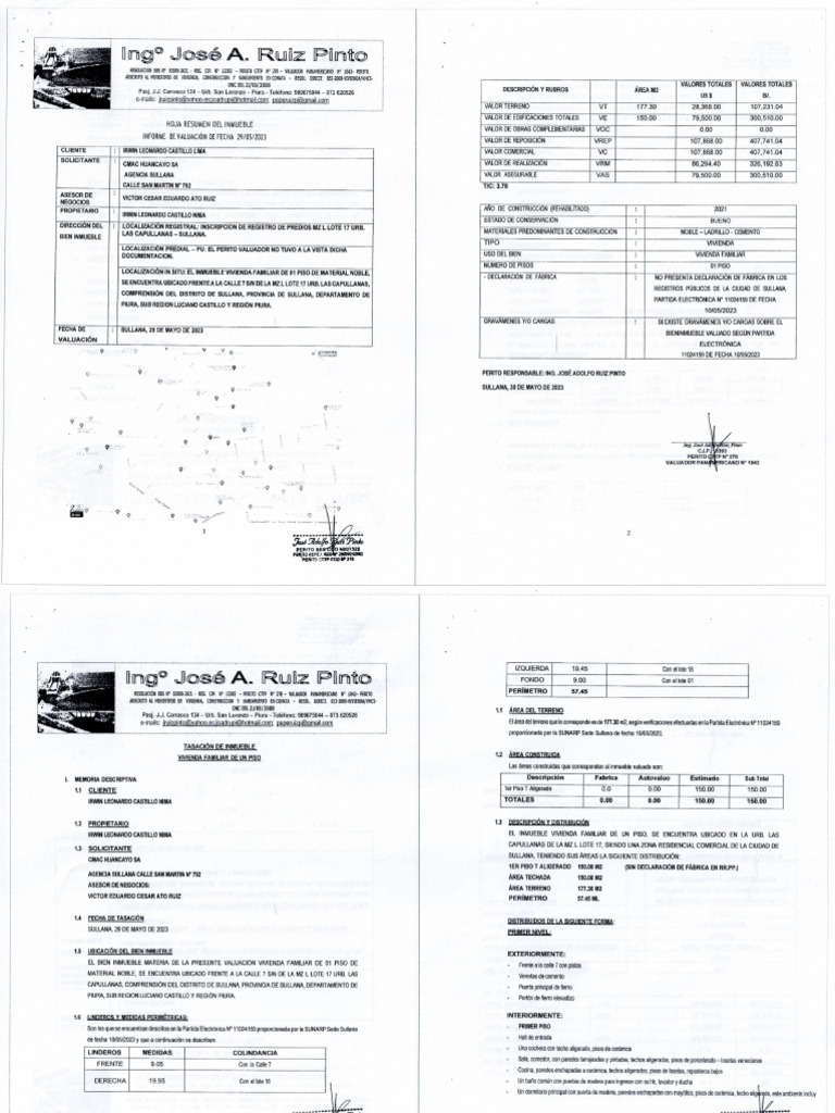 Tasacion Irwin Castillo Lima | PDF