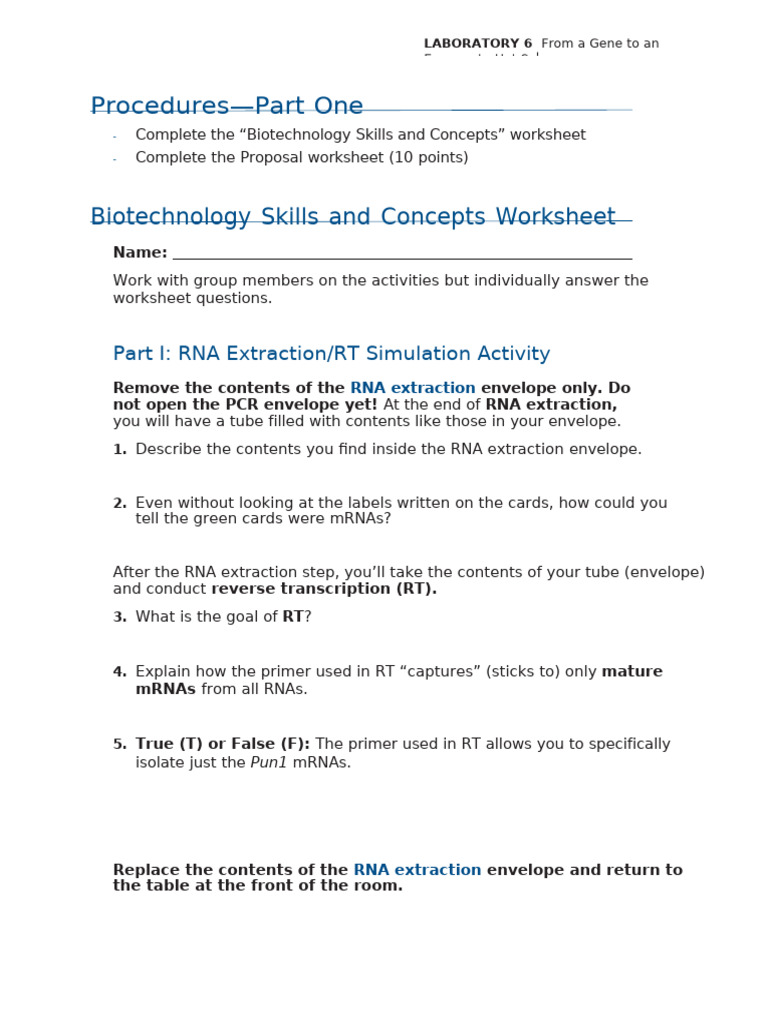 Biotechnology and Skills Worksheet | PDF | Real Time Polymerase Chain ...
