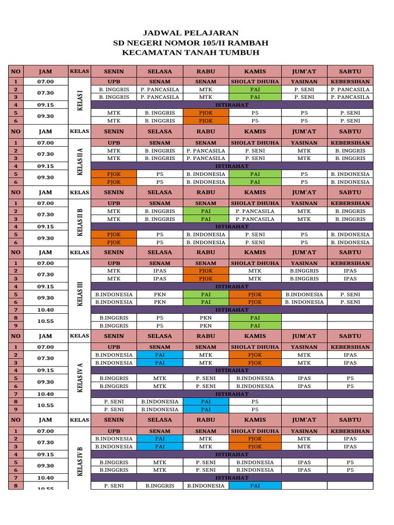 Jadwal Pelajaran Pai 2025 | PDF