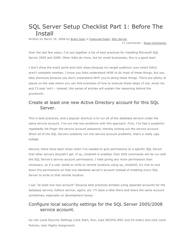 SQL Server Setup Checklist Part 1 | PDF | Microsoft Sql Server | Email