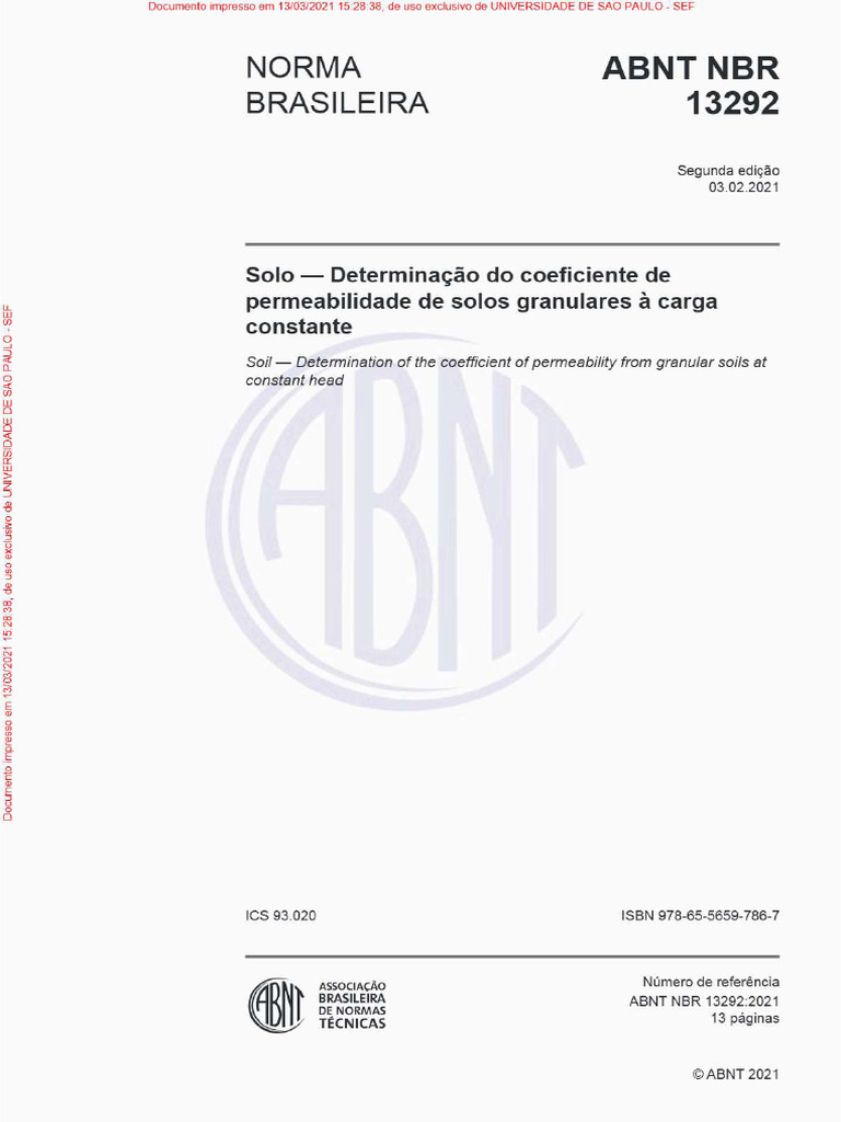 ABNT NBR 13292 (2021) - Solo - Determinação Do Coeficiente de ...