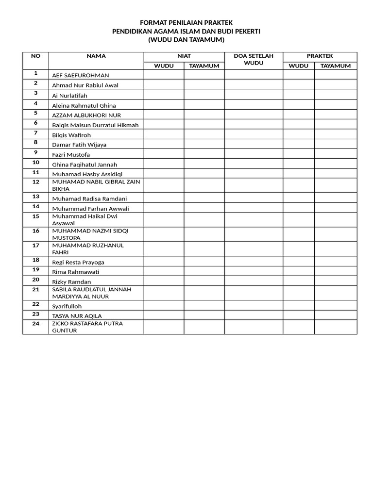 Format Penilaian Praktek Pai | PDF